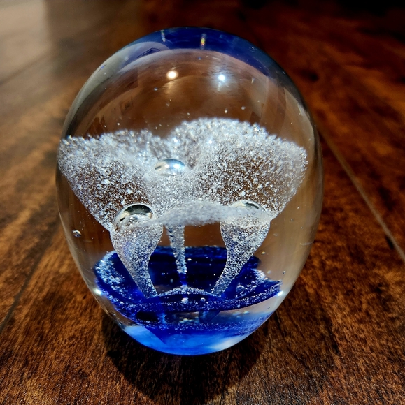 Other | Paperweight Art Glass Oval Vintage Bubble Glass Art Ocean ...
